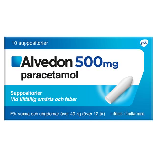 Alvedon suppositorium 500 mg 10 st - I lager på 6 apotek | Pris 39 - 99 kr