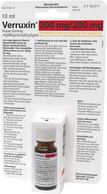 Verruxin, kutan lösning 200 mg/200 mg 10 ml - I lager | Pris 89 - 100 kr